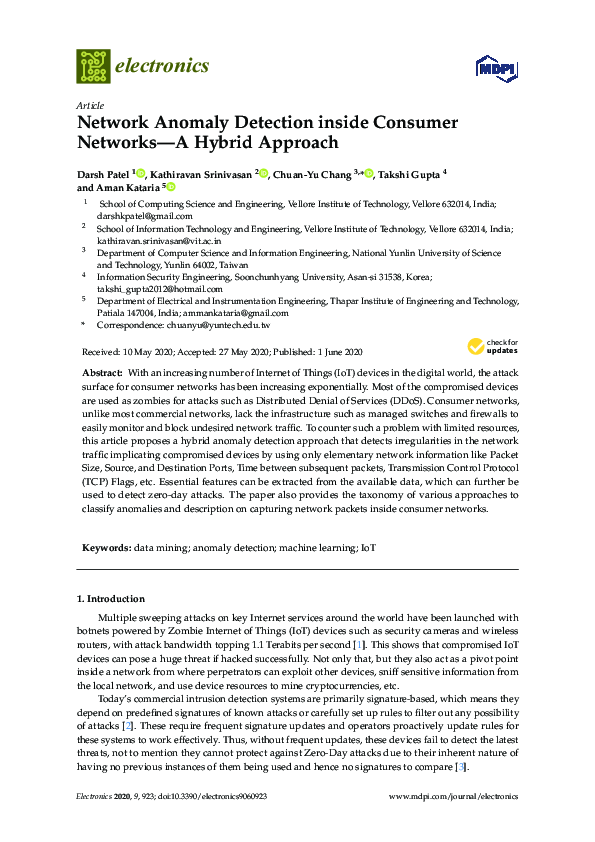 (PDF) Network Anomaly Detection inside Consumer Networks—A Hybrid Approach