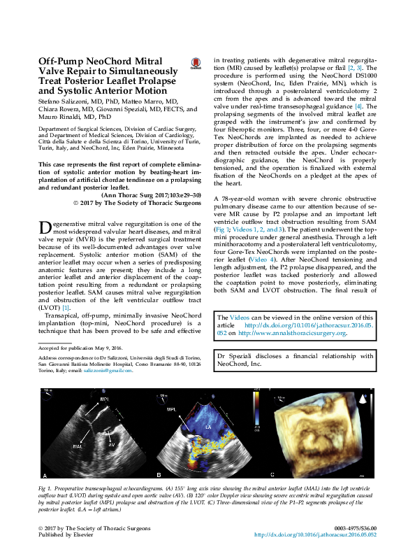 (PDF) Off-Pump NeoChord Mitral Valve Repair to Simultaneously Treat ...