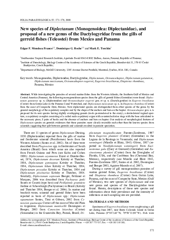 (PDF) New species of Diplectanum (Monogenoidea: Diplectanidae), and ...