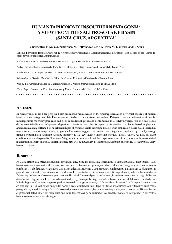 (PDF) HUMAN TAPHONOMY IN SOUTHERN PATAGONIA: A VIEW FROM THE SALITROSO ...