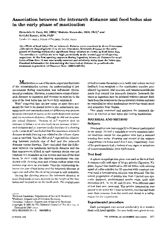 (PDF) Interarch Distance and Food Bolus Size in Chewing