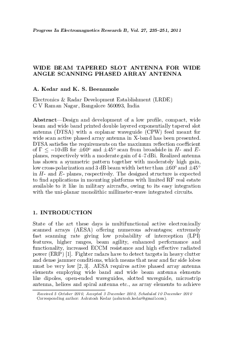 (PDF) Wide beam tapered slot antenna for wide angle scanning phased array antenna