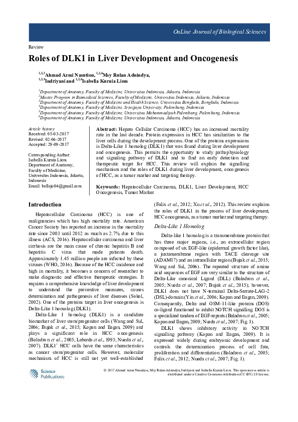 (PDF) Roles of DLK1 in Liver Development and Oncogenesis