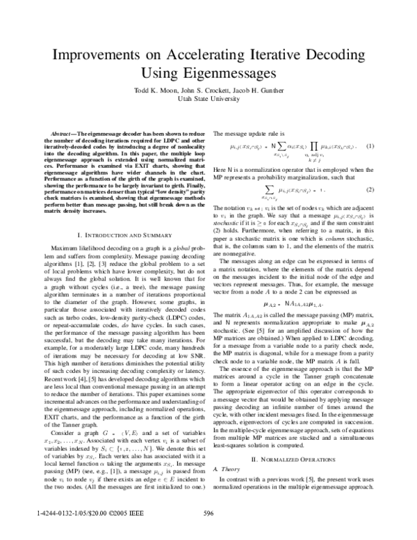 (PDF) Improvements on Accelerating Iterative Decoding Using Eigenmessages
