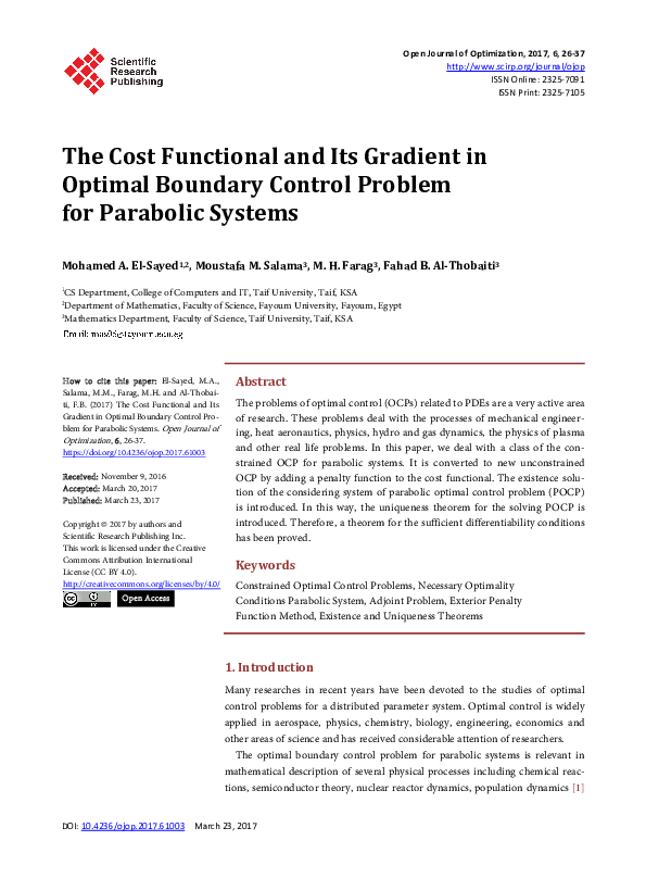 Pdf The Cost Functional And Its Gradient In Optimal Boundary Control