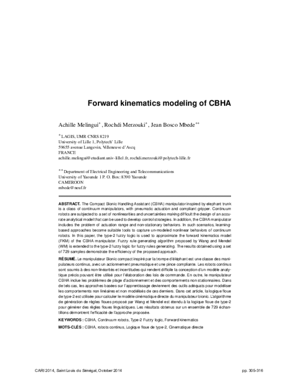 (PDF) Forward kinematics modeling of a Compact Bionic Handling Manipulator