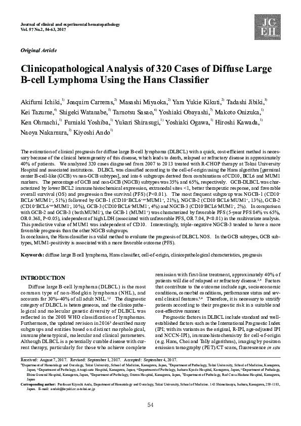 (PDF) Clinicopathological Analysis of 320 Cases of Diffuse Large B-cell ...