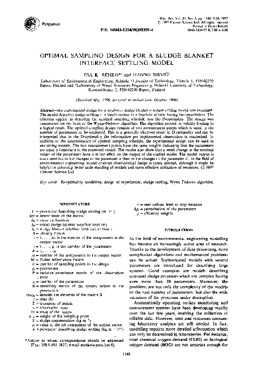 (PDF) Optimal sampling design for a sludge blanket interface settling model