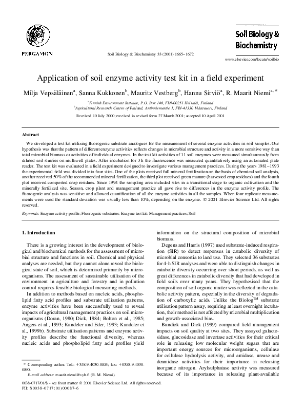 (PDF) Application of soil enzyme activity test kit in a field experiment