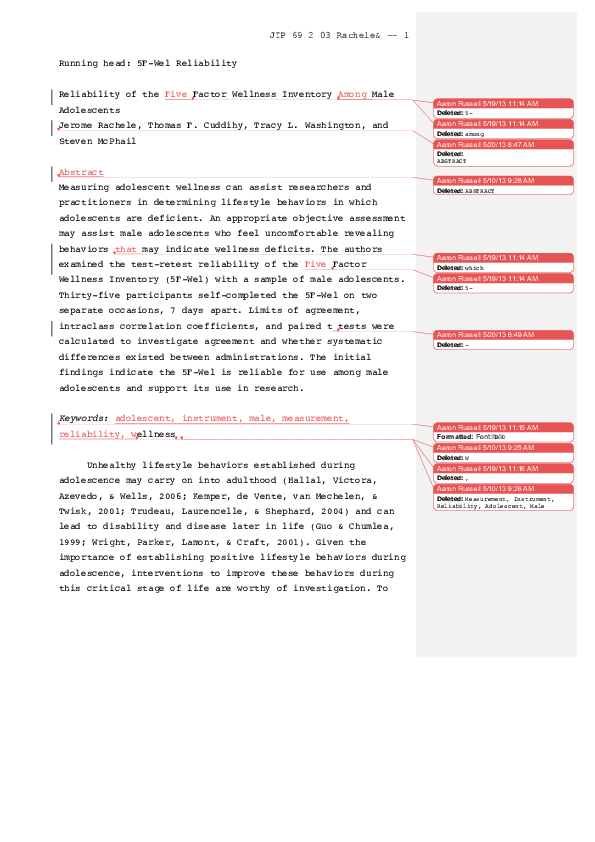 (PDF) Reliability of the Five Factor Wellness Inventory among male ...
