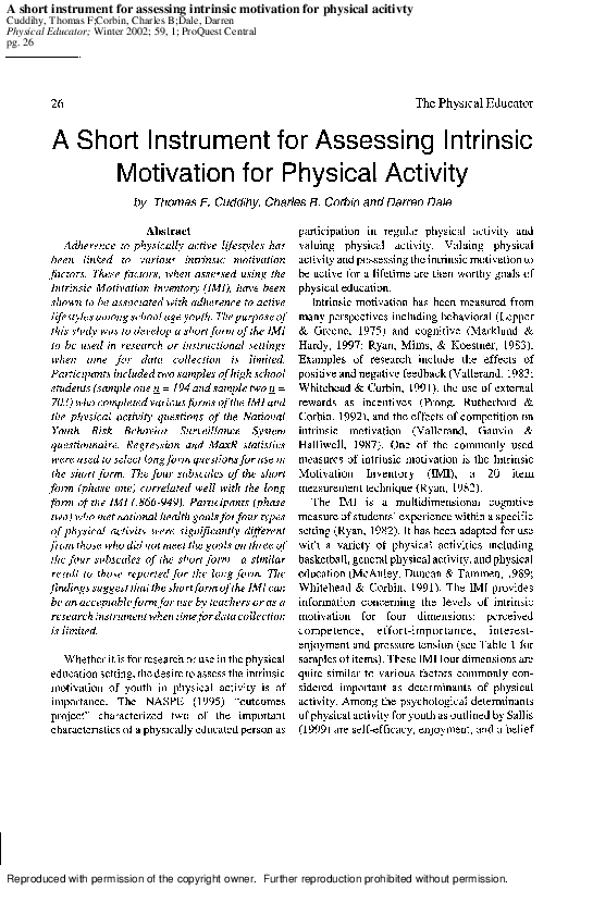 (PDF) A short instrument for assessing intrinsic motivation for ...