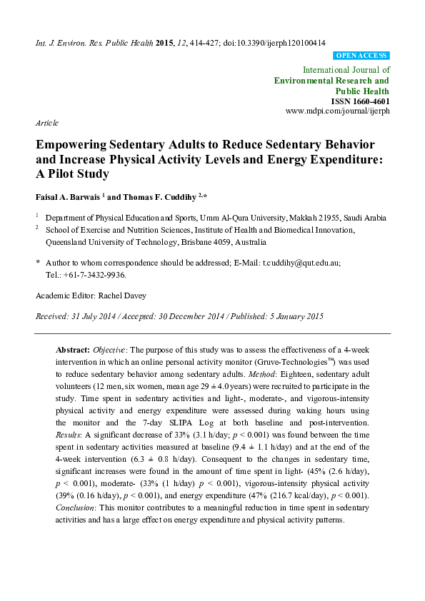 Empowering sedentary adults to reduce sedentary behavior and increase physical activity levels ...