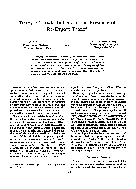 (PDF) Terms of Trade Indices in the Presence of Re-Export Trade