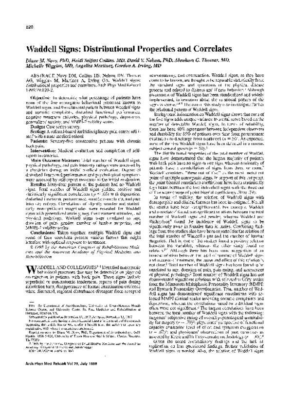 (PDF) Waddell signs: Distributional properties and correlates