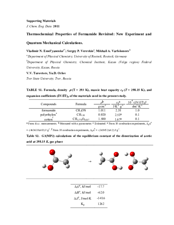 (PDF) Thermochemical Properties of Formamide Revisited: New Experiment ...