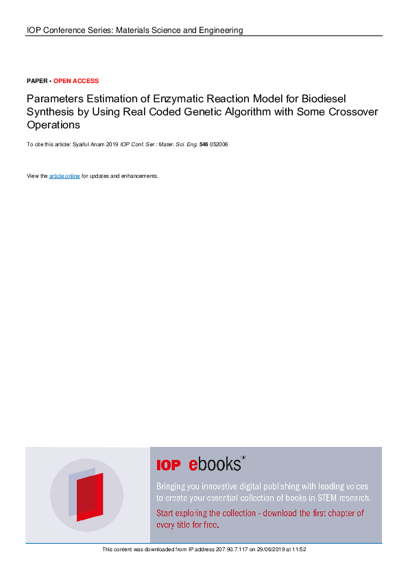 (PDF) Parameters Estimation of Enzymatic Reaction Model for Biodiesel Synthesis by Using Real ...