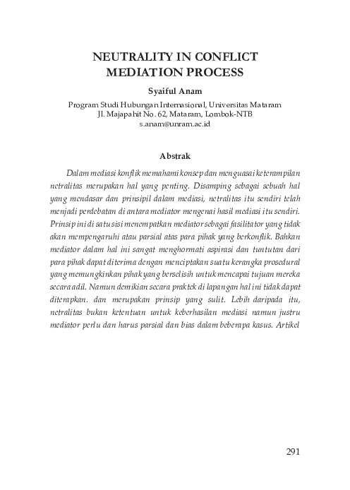 (PDF) Neutrality in Conflict Mediation Process
