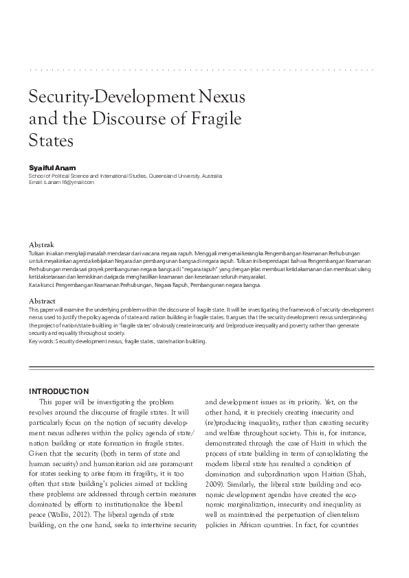 (PDF) Security-Development Nexus and the Discourse of Fragile States
