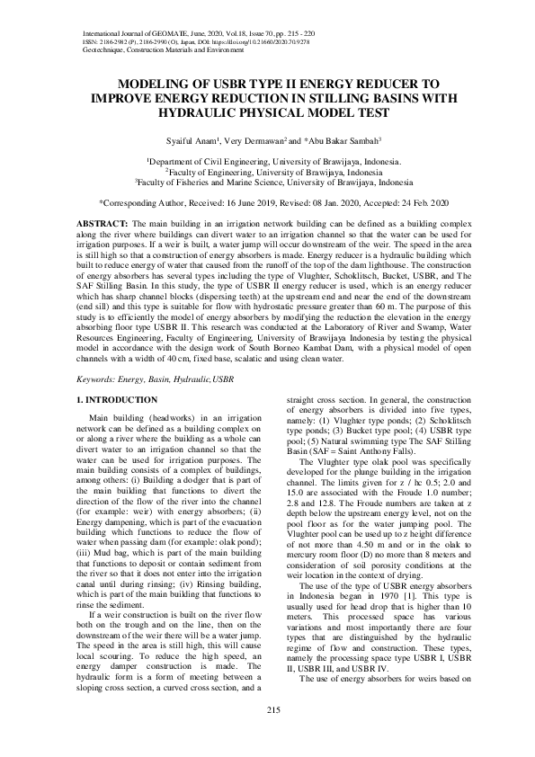 (PDF) Modeling of Usbr Type II Energy Reducer to Improve Energy ...