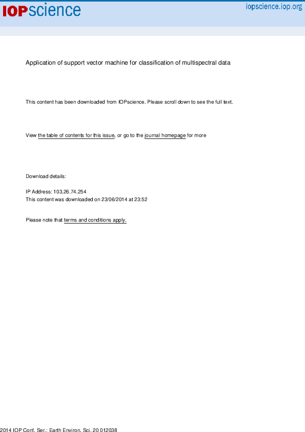 (PDF) Application of support vector machine for classification of multispectral data