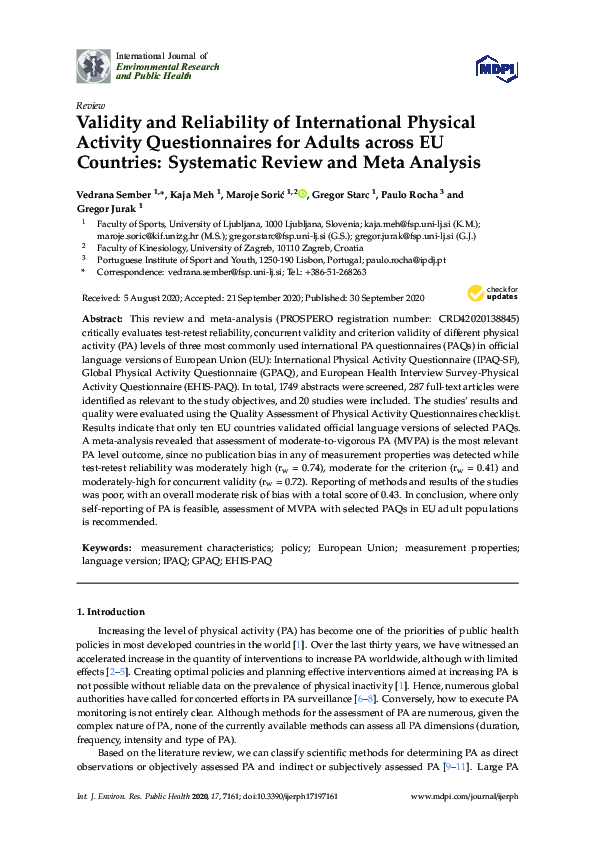(PDF) Validity and Reliability of International Physical Activity Questionnaires for Adults ...