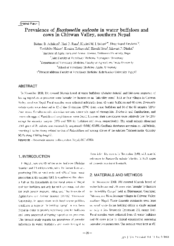 (PDF) Prevalence of Buxtonella sulcata from water buffaloes and cows in ...