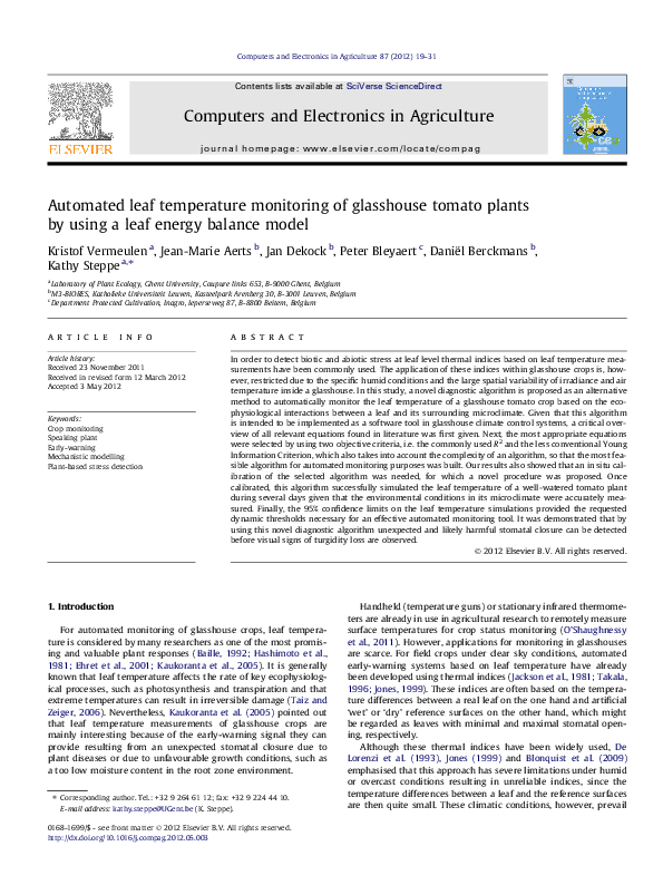 (PDF) Automated leaf temperature monitoring of glasshouse tomato plants ...