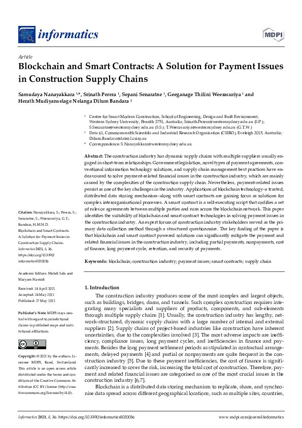 (PDF) Blockchain and Smart Contracts: A Solution for Payment Issues in ...