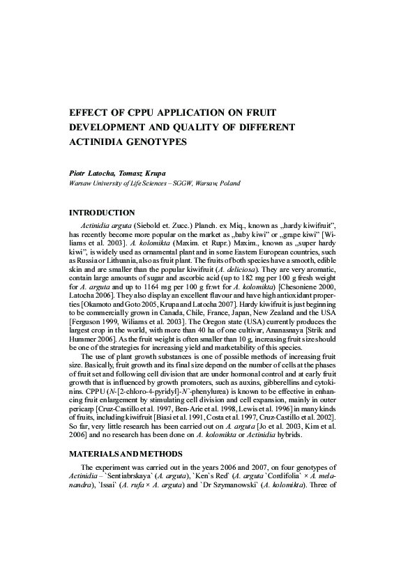 Pdf Effect Of Cppu Application On Fruit Development And Quality Of Different Actinidia Genotypes