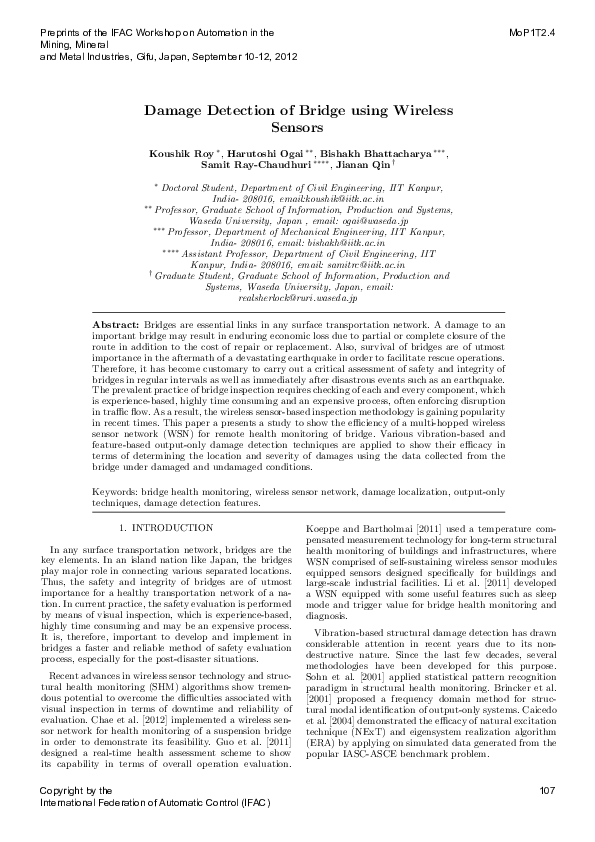 (PDF) Damage Detection of Bridge Using Wireless Sensors