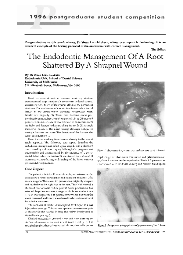 (PDF) The Endodontic Management Of A Root Shattered By A Shrapnel Wound