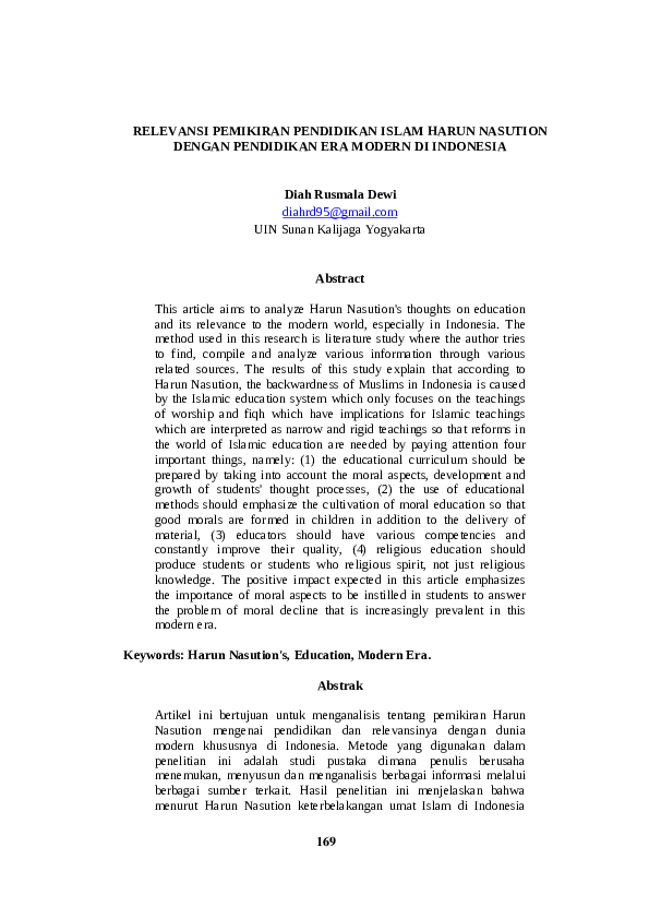 (PDF) Relevansi Pemikiran Pendidikan Islam Harun Nasution Dengan ...