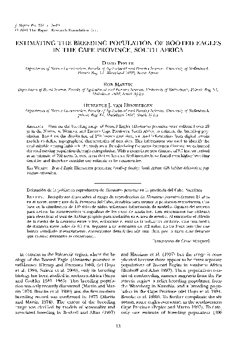 (PDF) Estimating the breeding population of Booted Eagles in the Cape ...