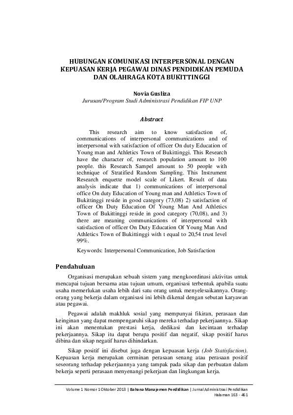 (PDF) Hubungan Komunikasi Interpersonal Dengan Kepuasan Kerja Pegawai Dinas Pendidikan Pemuda ...