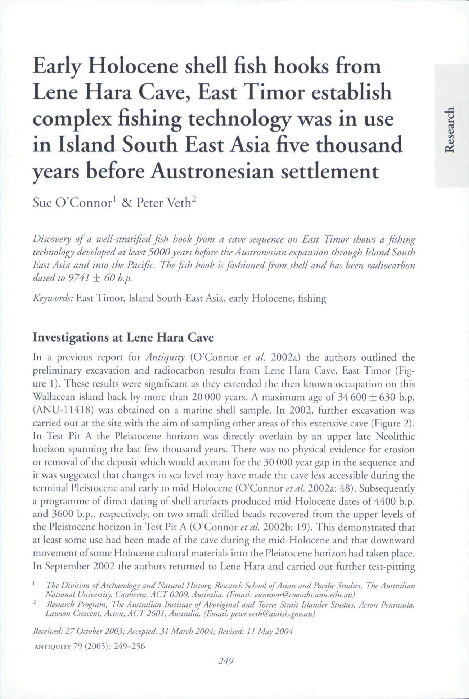 (PDF) Early Holocene shell fish hooks from Lene Hara Cave, East Timor ...