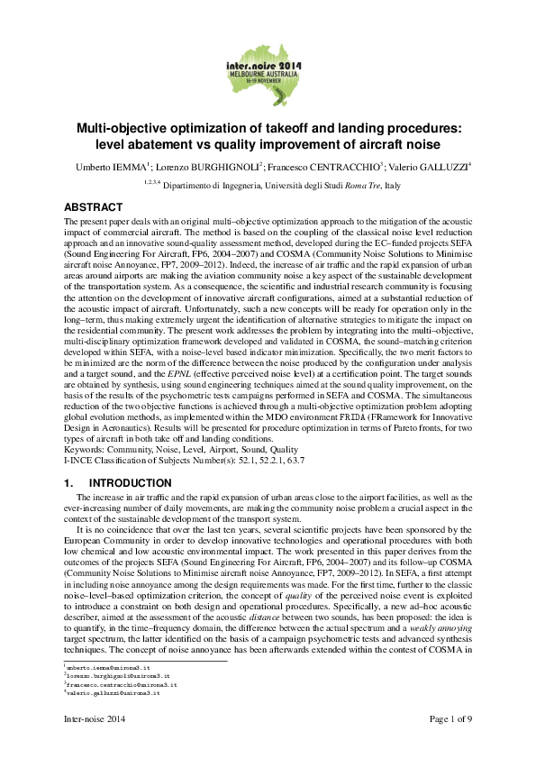 (PDF) Multi-objective optimization of takeoff and landing procedures: level abatement vs quality ...