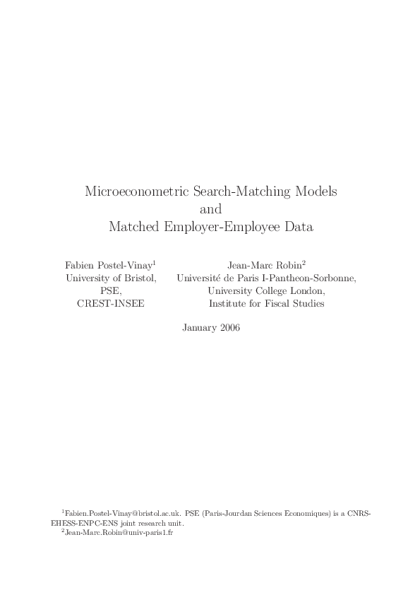 (PDF) Microeconometric Search-Matching Models and Matched Employer ...