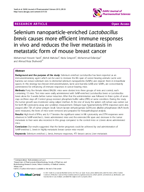 (PDF) Selenium nanoparticle-enriched Lactobacillus brevis causes more efficient immune responses ...