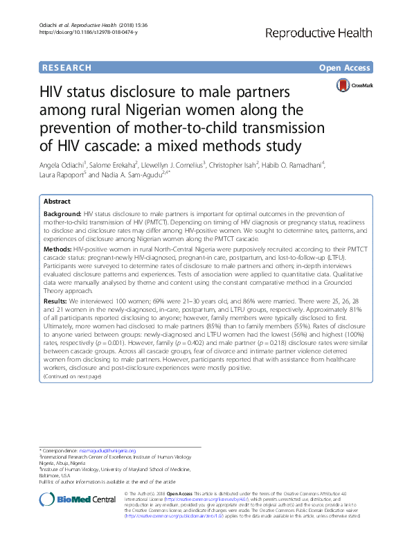 (PDF) HIV status disclosure to male partners among rural Nigerian women ...