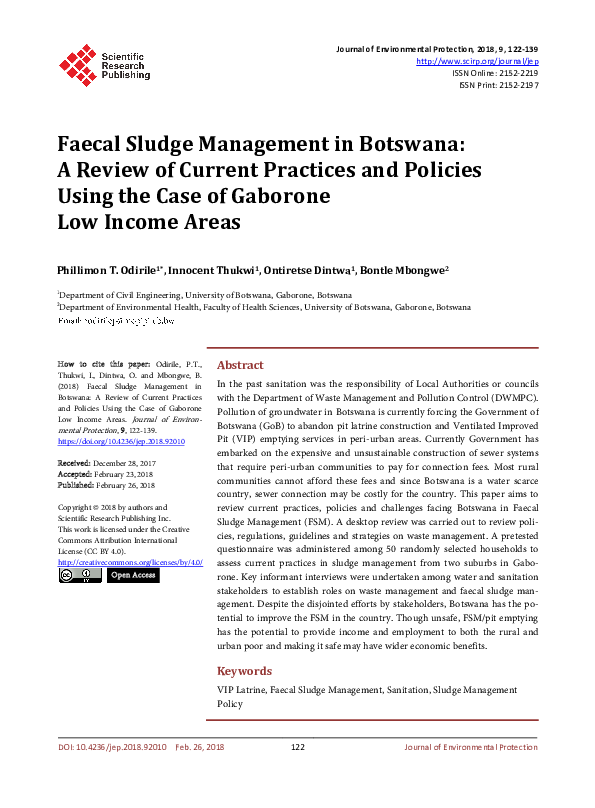 (PDF) Faecal Sludge Management in Botswana: A Review of Current ...
