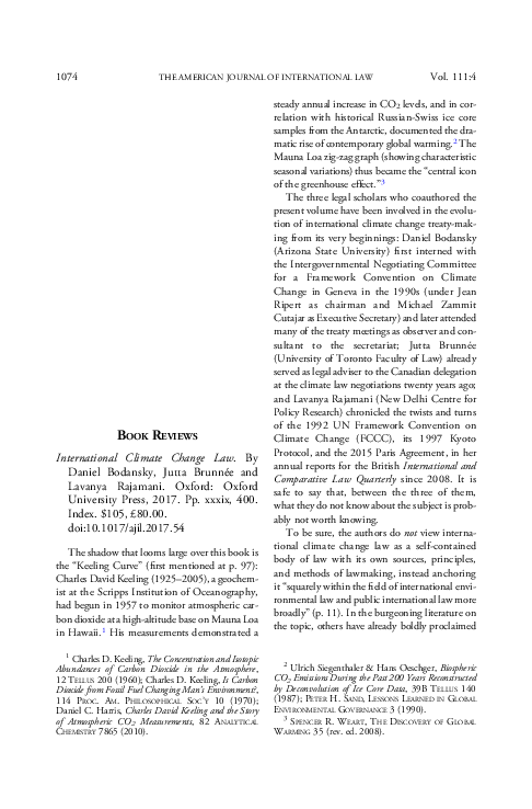 (PDF) International Climate Change Law. By Daniel Bodansky , Jutta ...