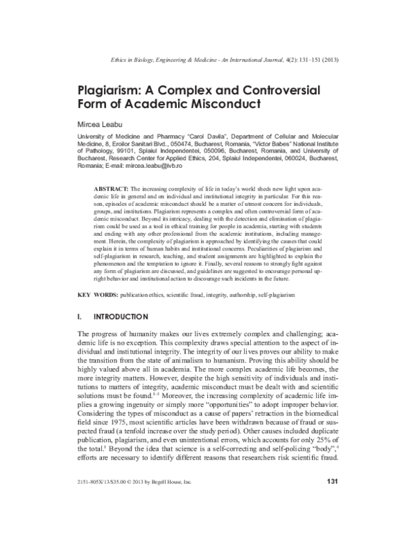 (PDF) Plagiarism: A Complex and Controversial Form of Academic Misconduct