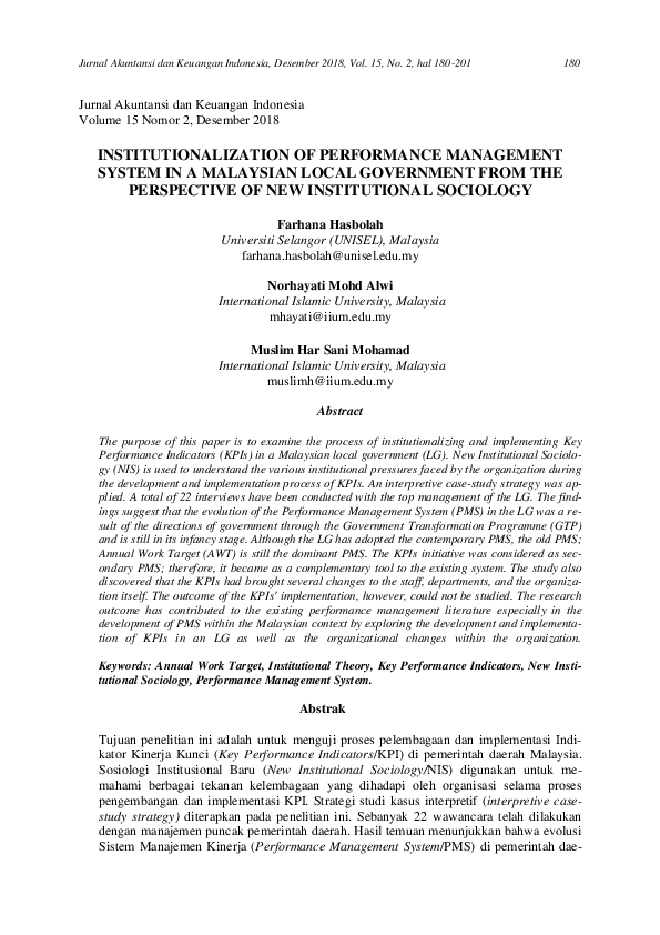 (PDF) Institutionalization of Performance Management System in a ...