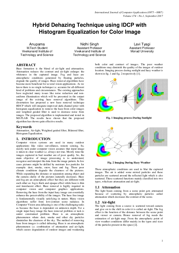 Pdf Hybrid Dehazing Technique Using Idcp With Histogram Equalization For Color Image