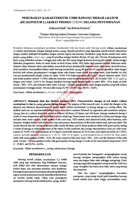 (PDF) Perubahan Karakteristik Umbi Bawang Merah (Allium Ascalonicum L) Akibat Proses Curing ...