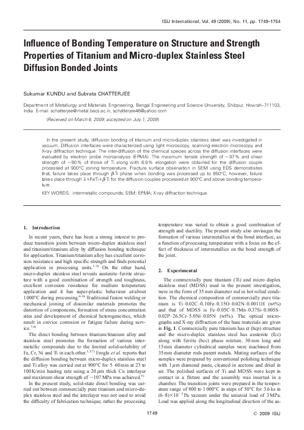 (PDF) Influence of Bonding Temperature on Structure and Strength Properties of Titanium and ...