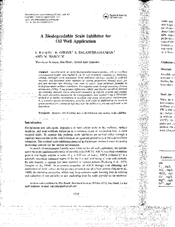 (PDF) A Biodegradable Scale Inhibitor for Oil Well Application