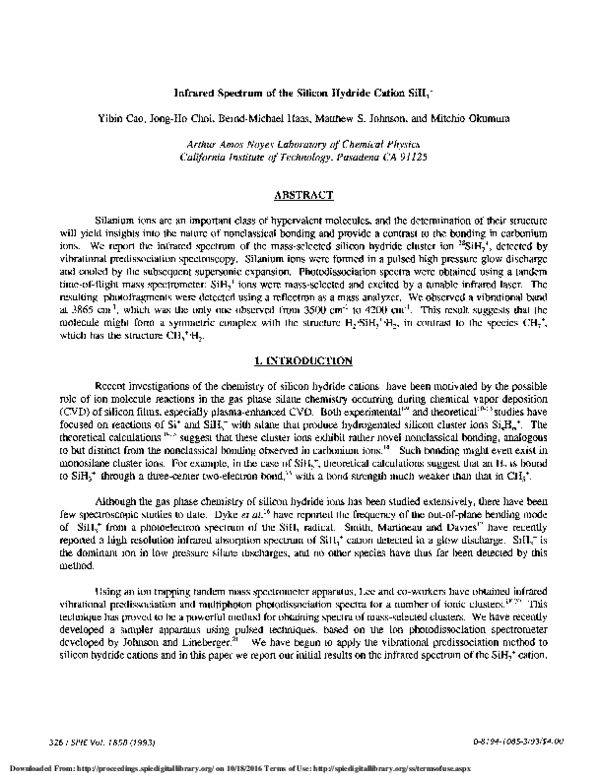 (PDF) Infrared-Spectrum of the Silicon Hydride Cation SIH7