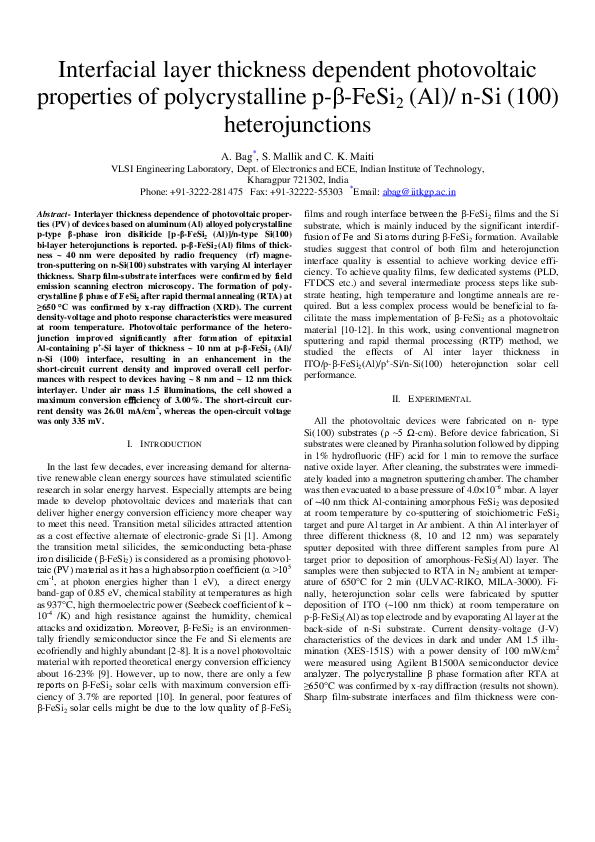 (PDF) Interfacial layer thickness dependent photovoltaic properties of ...
