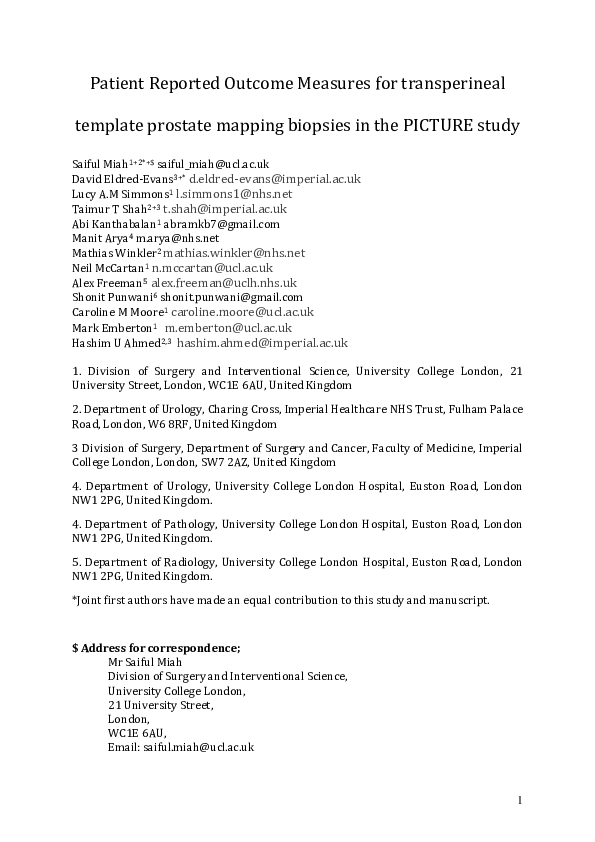 (PDF) Patient Reported Outcome Measures for transperineal template ...